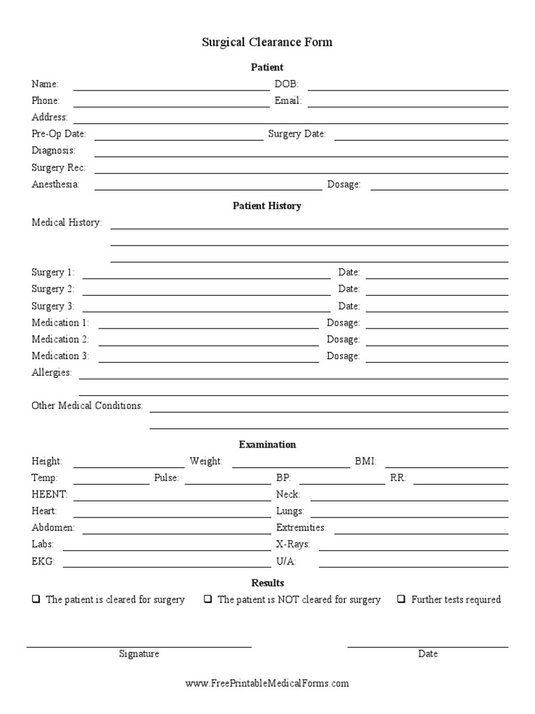 Surgical Clearance Form Template | PDF | Self-Improvement | Wellness