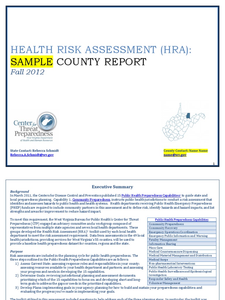 Health Risk Assessment (Hra) :: Sample County Report | PDF | Emergency ...
