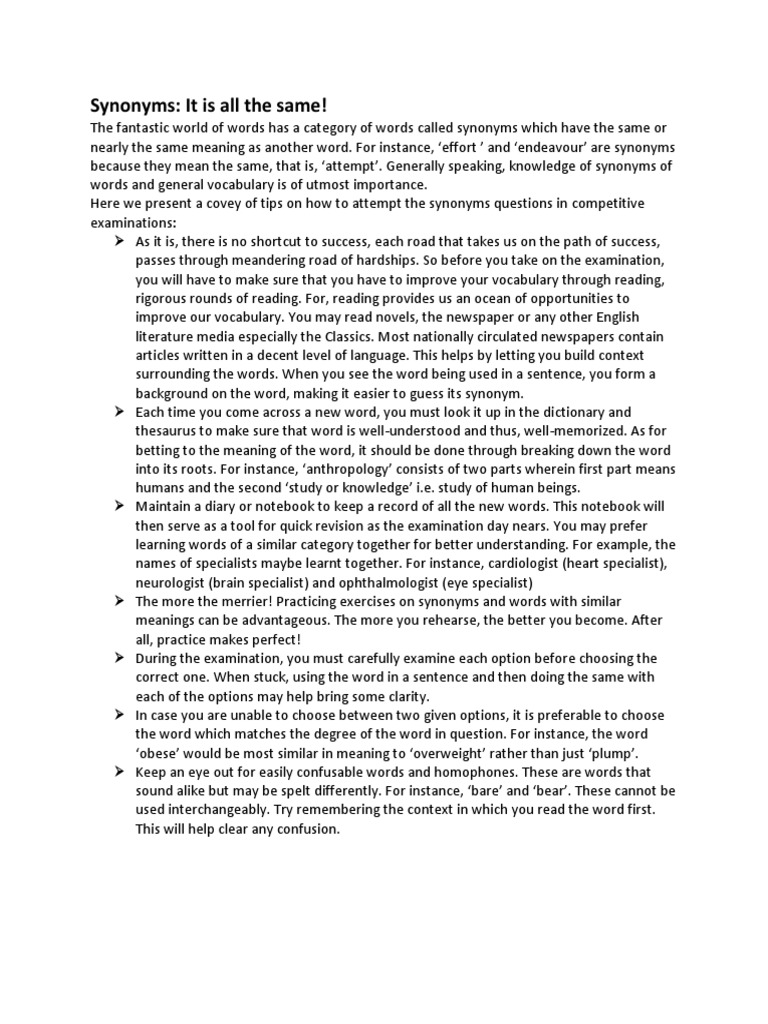 Synonyms | PDF | Vocabulary | Cognitive Science