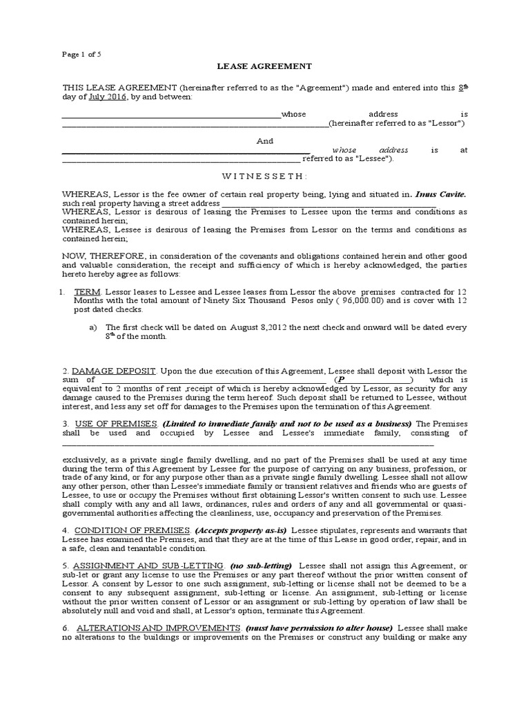 Lease Agreement Format | PDF | Lease | Common Law