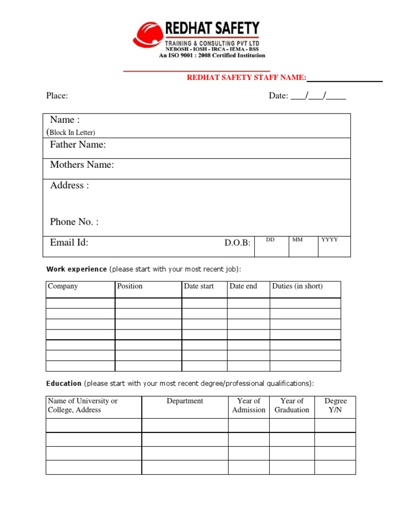 Name: (Father Name: Mothers Name: Address:: Place: Date | PDF