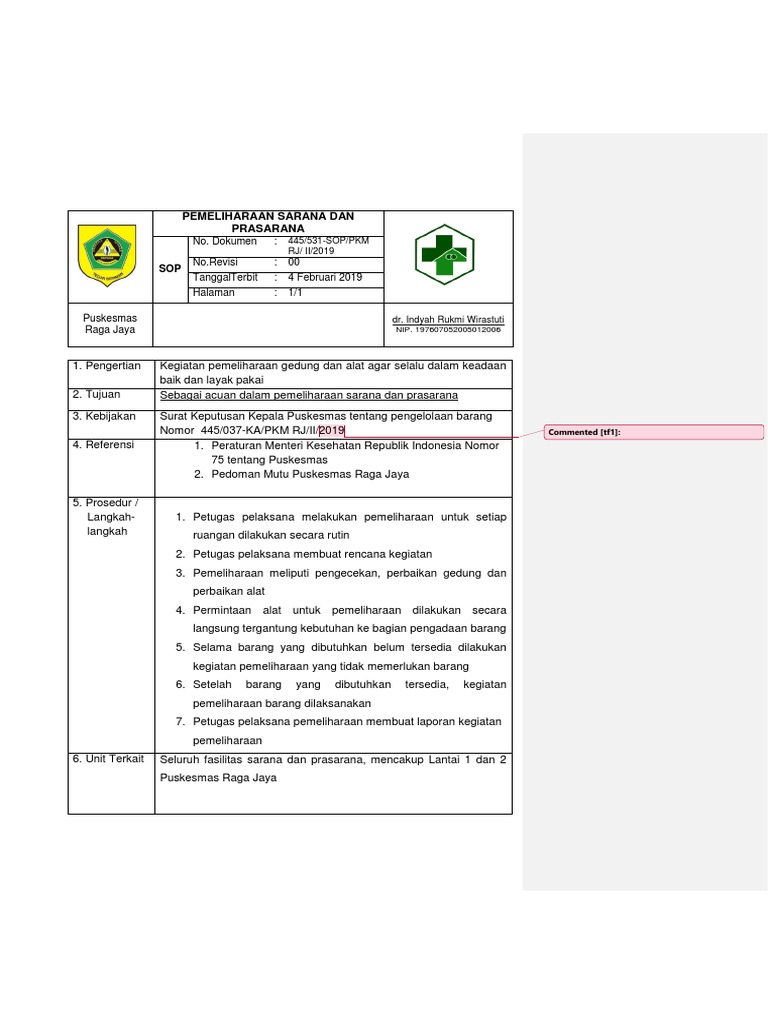 Sop Pemeliharaan Sarana Dan Prasarana | PDF | Kesehatan Holistik