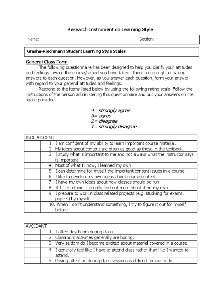Research Instrument On Learning Styles Revised | PDF | Students | Teachers