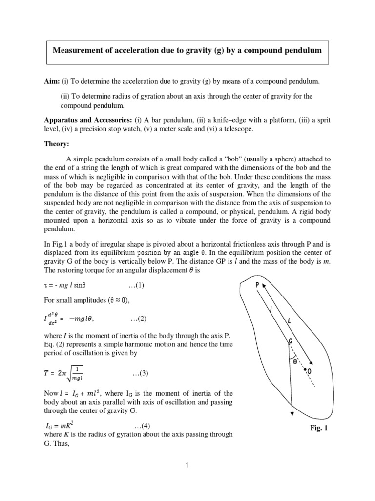Compound Pendulum 2016 | PDF | Pendulum | Center Of Mass