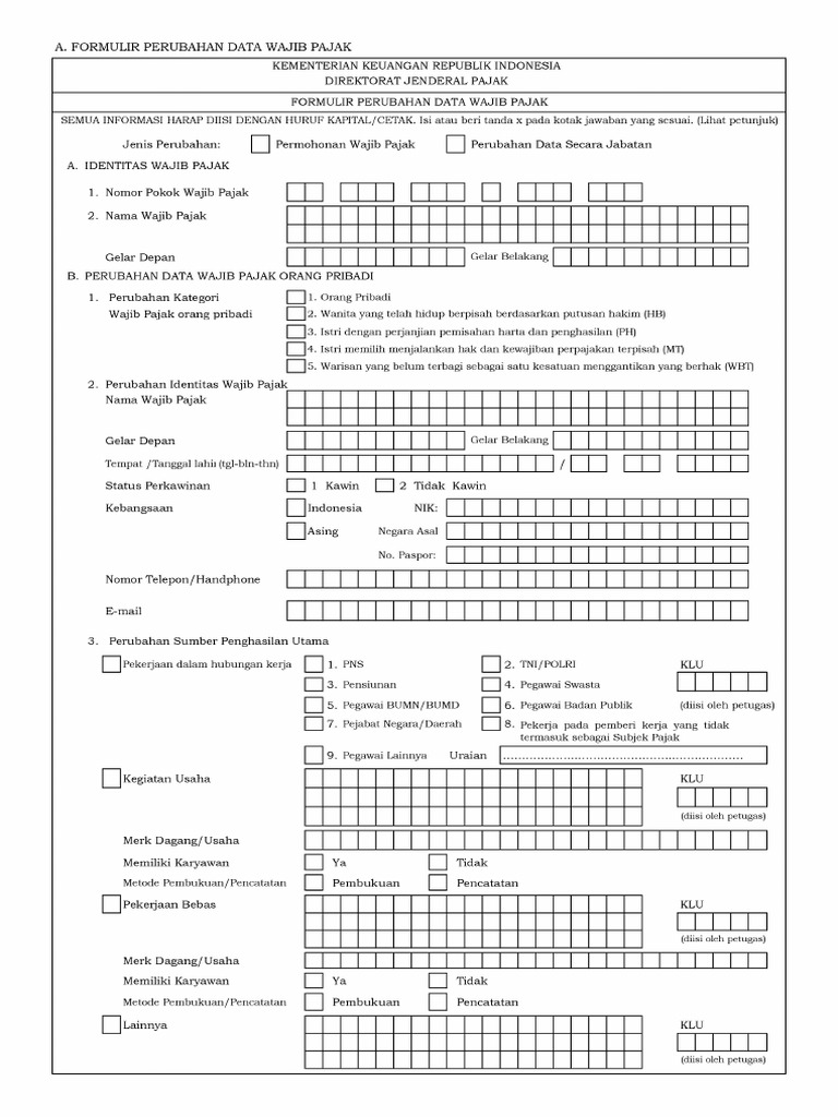 2.1.5.1.2. Formulir Perubahan Data Wajib Pajak | PDF