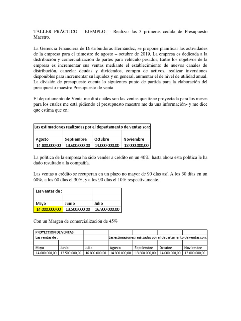 Taller Ejemplo Practico Presupuesto Maestro 1 | PDF | Presupuesto | Economias