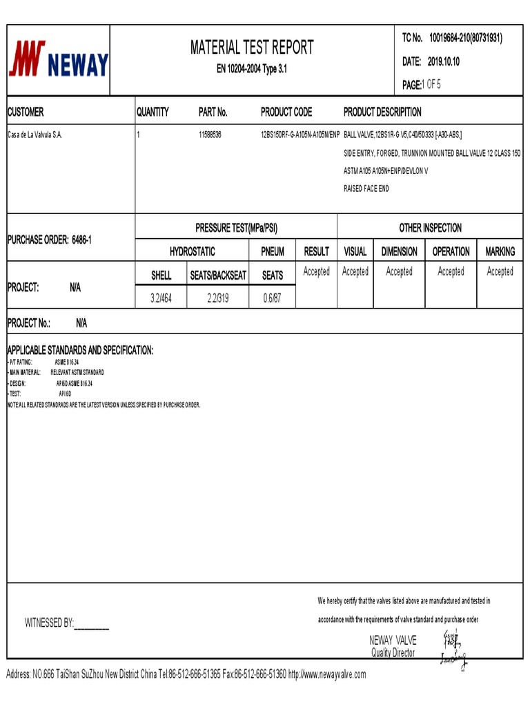 Material Test Report | Download Free PDF | Heat Treating | Valve