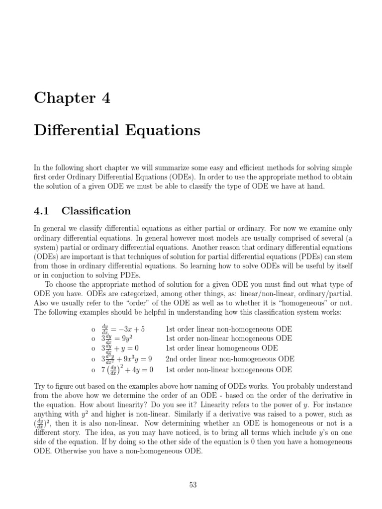 Differential Equations: 4.1 Classification | PDF | Ordinary ...