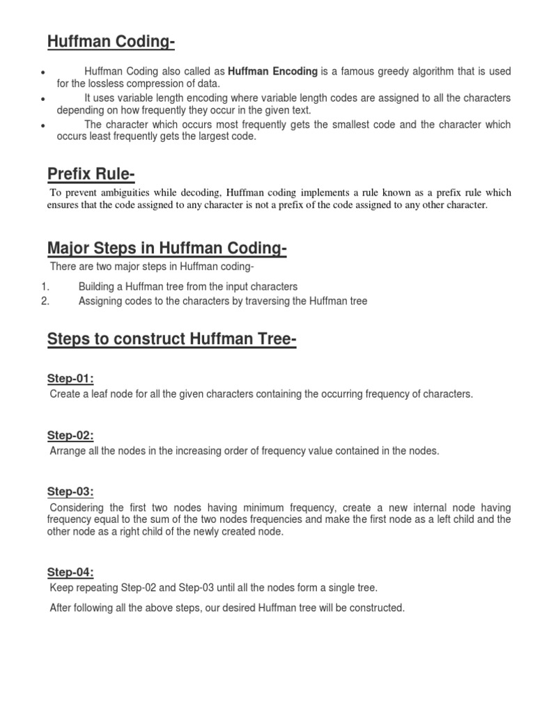 Huffman Coding-: Step-01 | PDF | Data Compression | Code