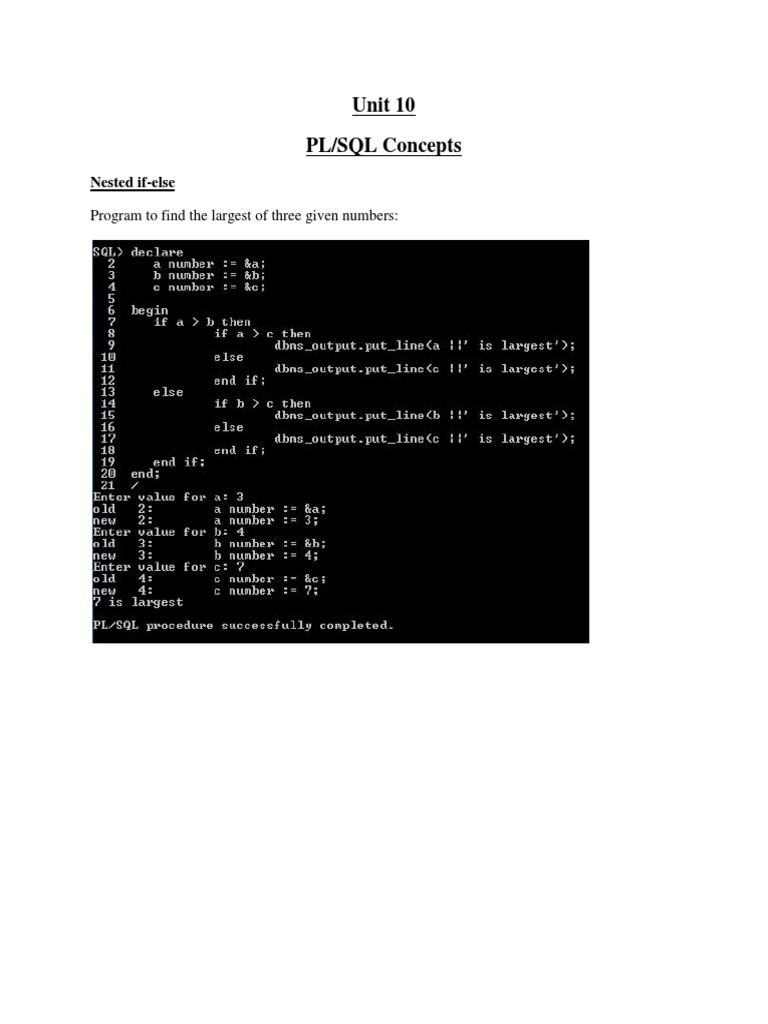 Unit 10 PL/SQL Concepts: Nested If-Else | PDF