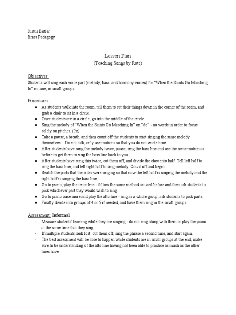 (Teaching Songs by Rote) Objectives:: Lesson Plan | PDF | Singing ...