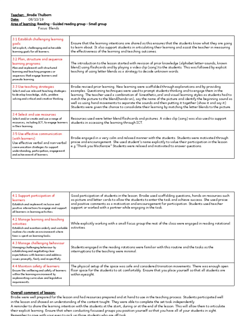 Brodie Observation Proforma | PDF | Educational Technology | Learning