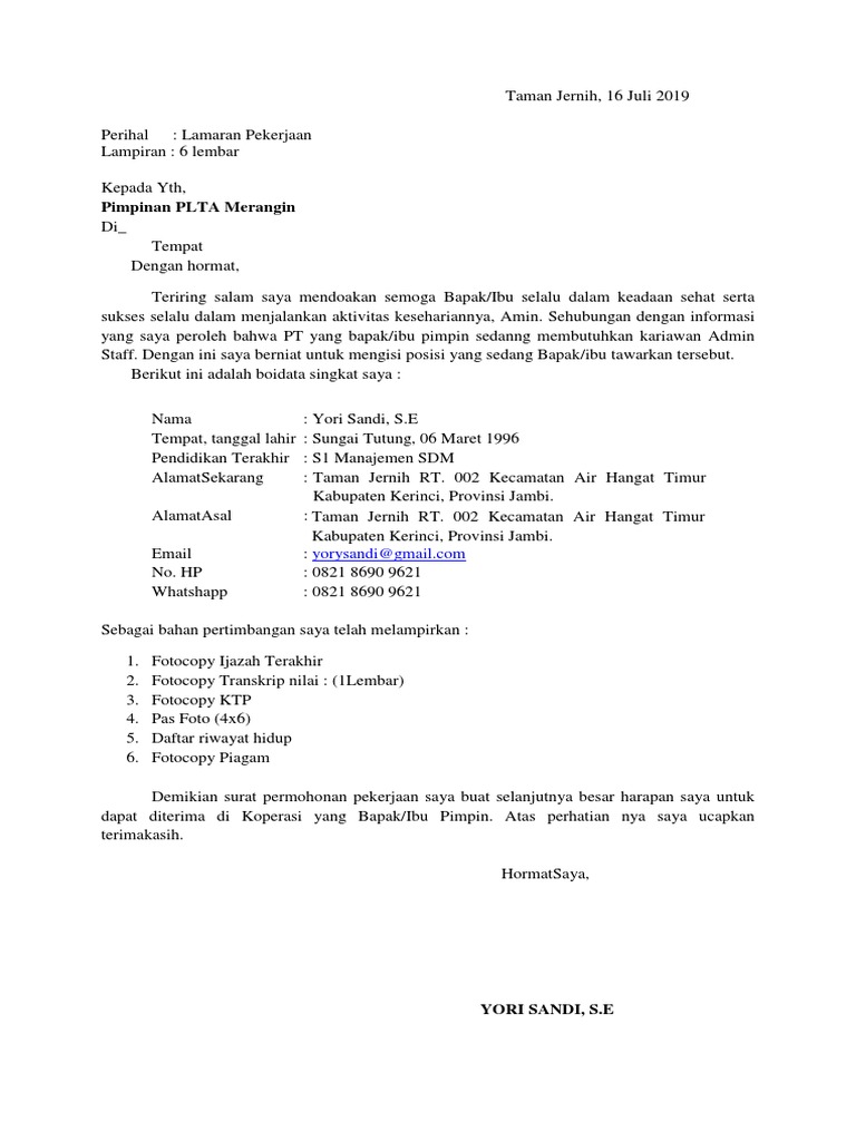 Surat Lamaran KSP Serambi Dana | PDF