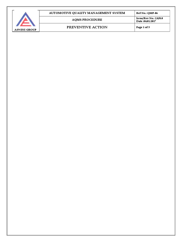 Automotive Preventive Action Guide | PDF | Internal Audit | Quality ...