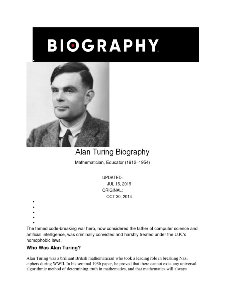 Alan Turing Biography | Download Free PDF | Alan Turing | Cryptanalysis