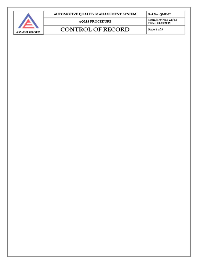 QMP-02 - Control of Record | PDF | Information | Quality Management System