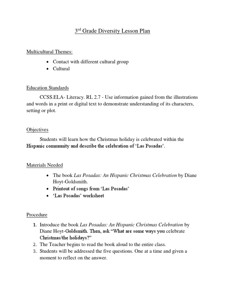 3 Grade Diversity Lesson Plan | PDF