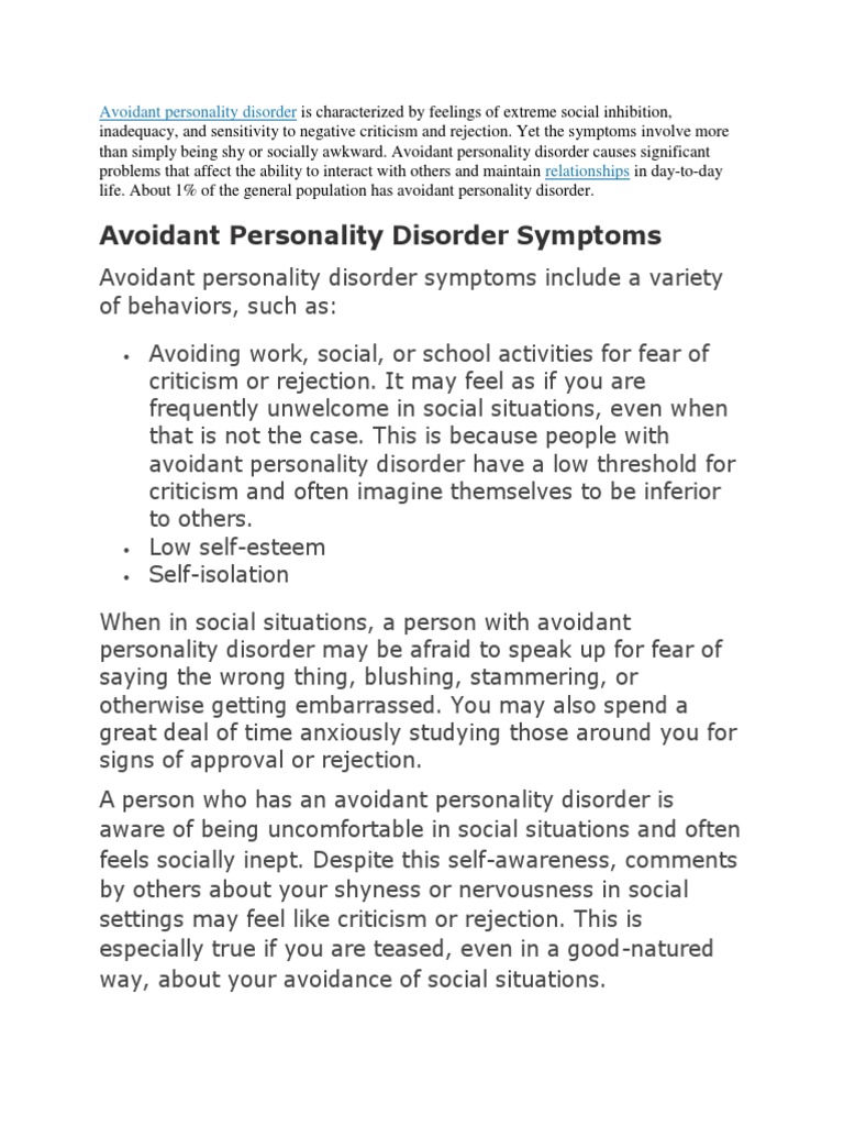 Understanding Avoidant Personality Disorder | PDF | Mental Disorder ...
