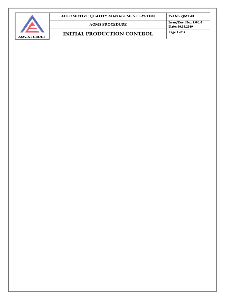 QMP-18 Initial Production Control | PDF | Quality Assurance | Systems ...