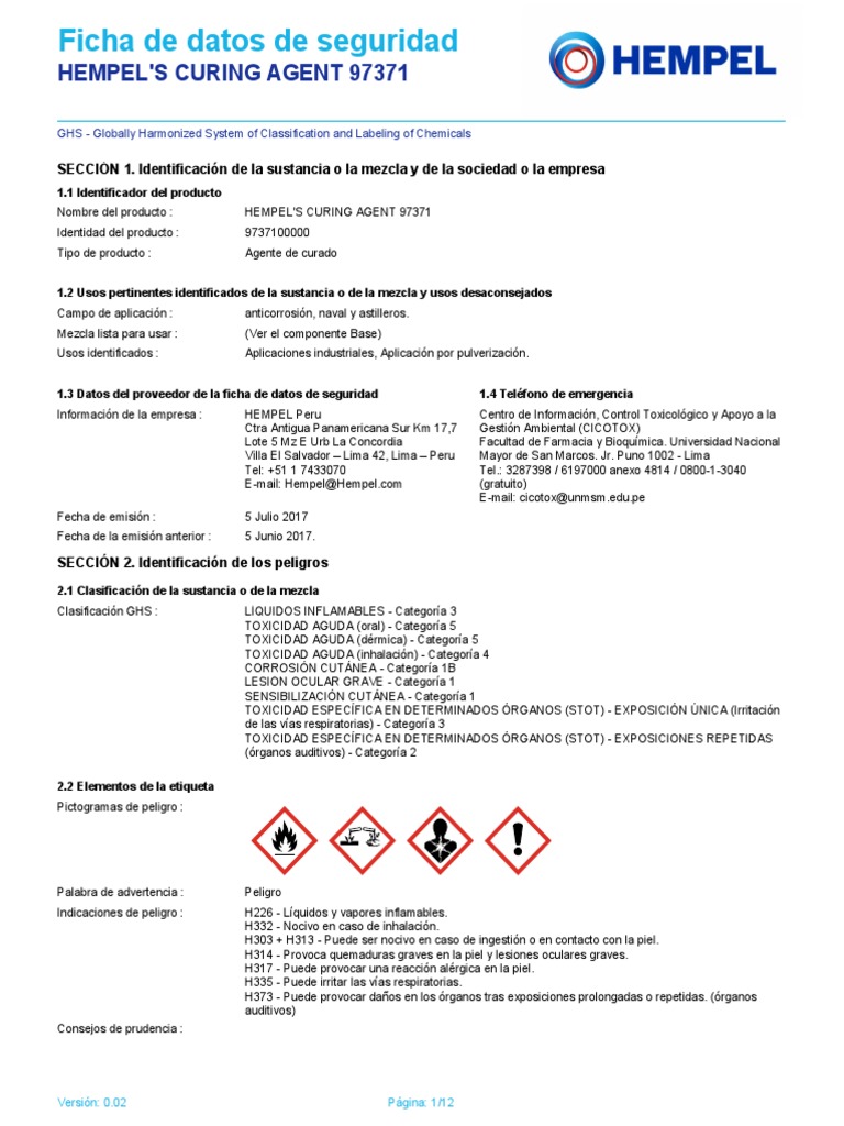 Hempel's Curing Agent 9737100000 Es-Es | PDF | Oxígeno | Agua