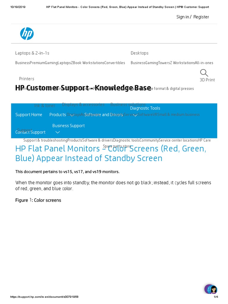 HP Flat Panel Monitors - Color Screens (Red, Green, Blue) Appear ...