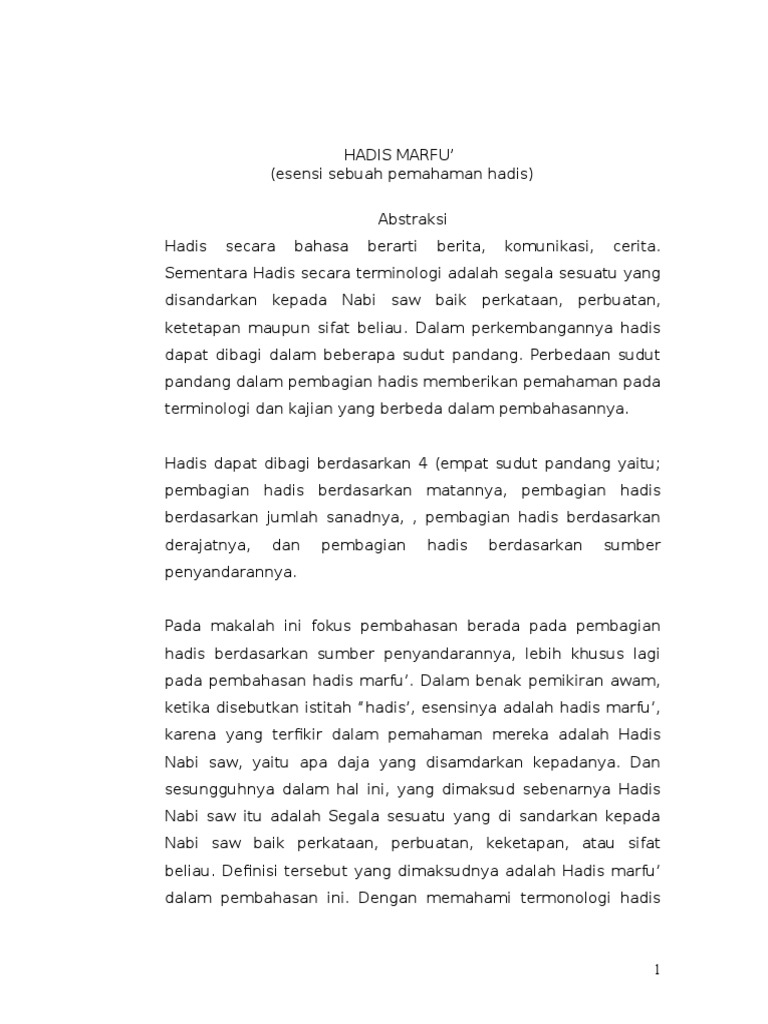 HADIS MARFU' (Esensi Sebuah Pemahan Hadis) | PDF