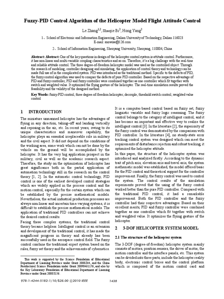 Fuzzy-PID Control Algorithm Optimizes Helicopter Flight Attitude | PDF | Control Theory | Fuzzy ...