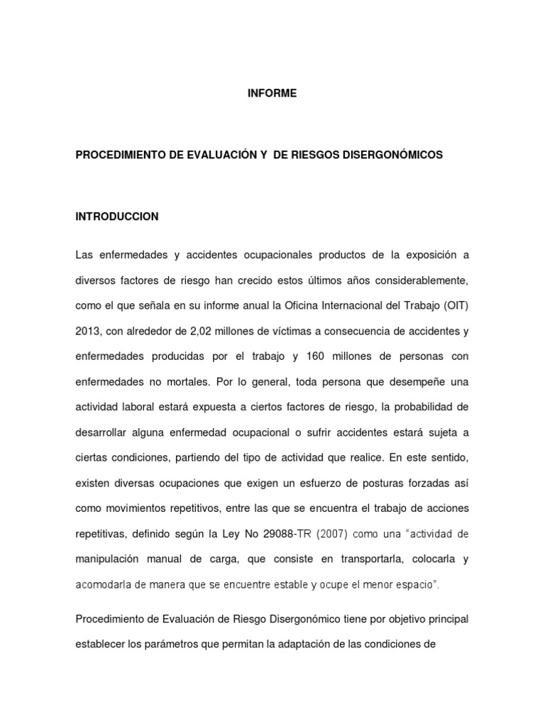 Procedimiento de Evaluación de Riesgos Disergonómico | PDF | Factores humanos y ergonomía ...