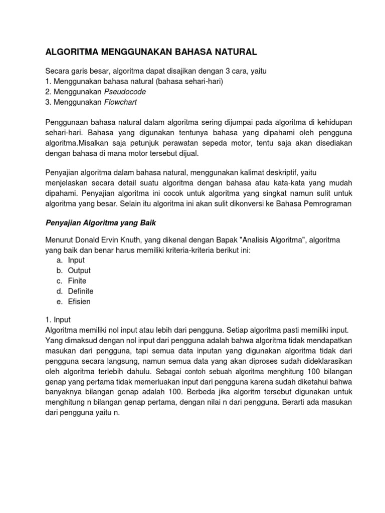 Algoritma Menggunakan Bahasa Natural | PDF