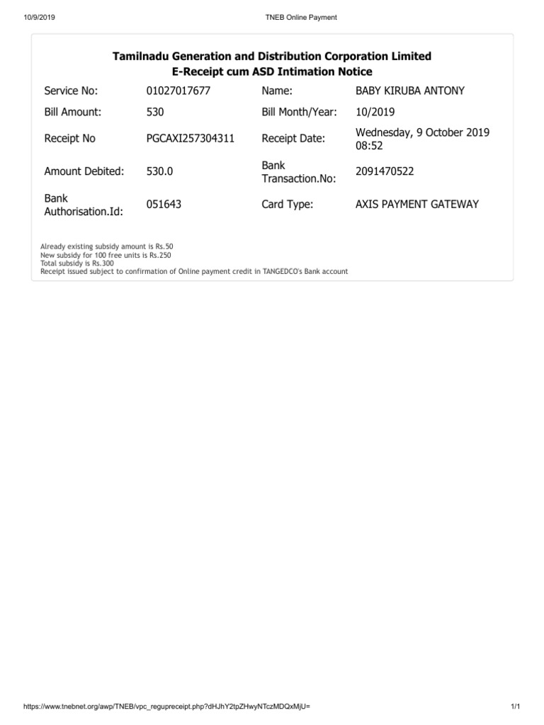 TNEB Online Payment - Oct | PDF