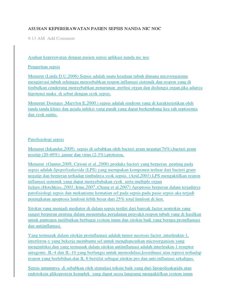 Asuhan Kepererawatan Pasien Sepsis Nanda Nic Noc | PDF