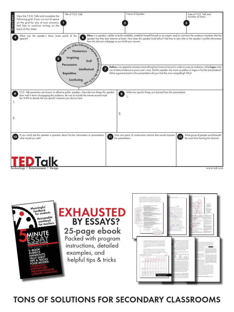 TEDTalks FREEWorksheetto Use With ANYTEDTalk Public Speaking Grades 612 ...