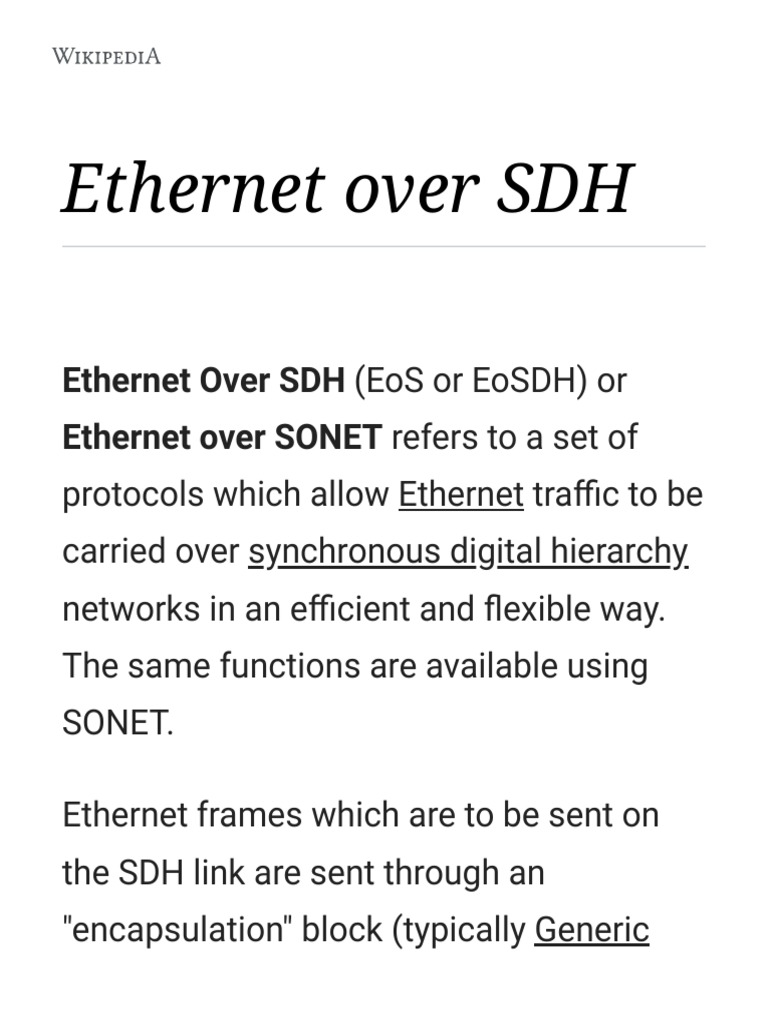 Ethernet Over SDH - Wikipedia PDF | PDF | Networks | Data Transmission