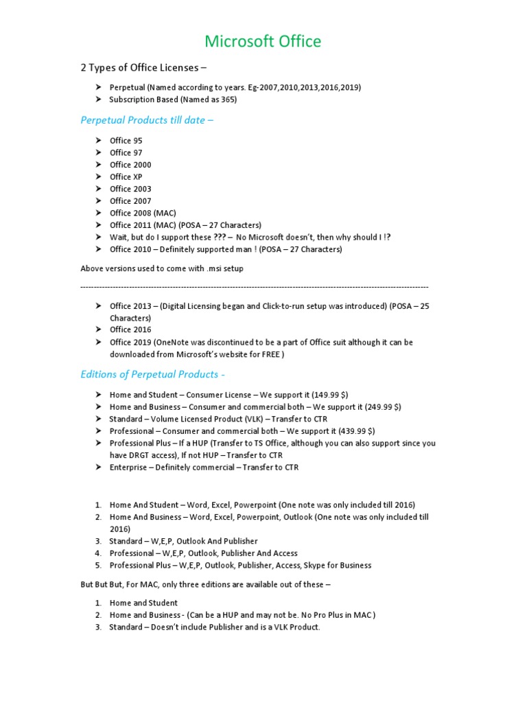 Microsoft Office: Perpetual Products Till Date | PDF | Microsoft Office ...