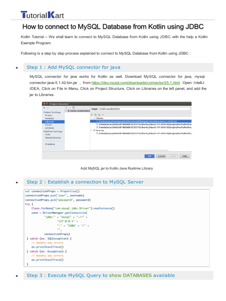 Connect To Mysql Database From Kotlin Using Jdbc Pdf Class