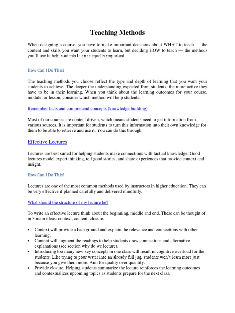 Teaching Methods: Effective Lectures | Download Free PDF | Teaching ...