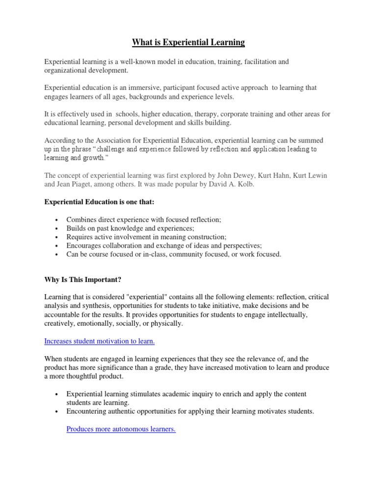 Understanding Experiential Learning | PDF | Experiential Education ...