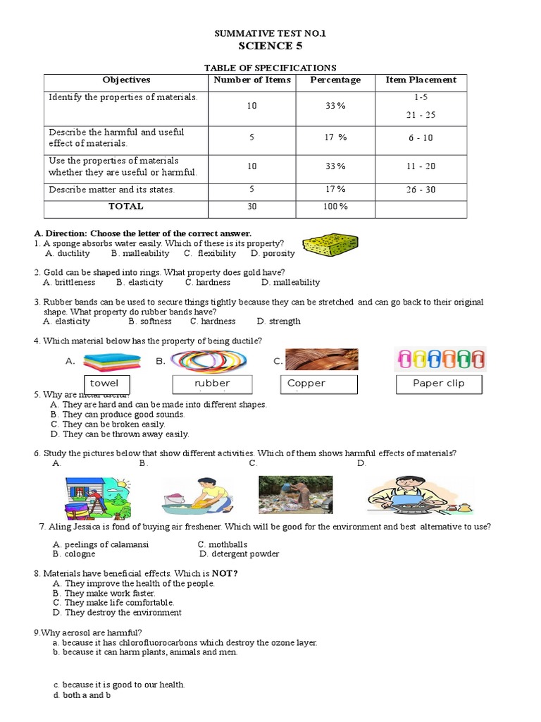 First Quarter Summative Test | PDF | Reuse | Ductility