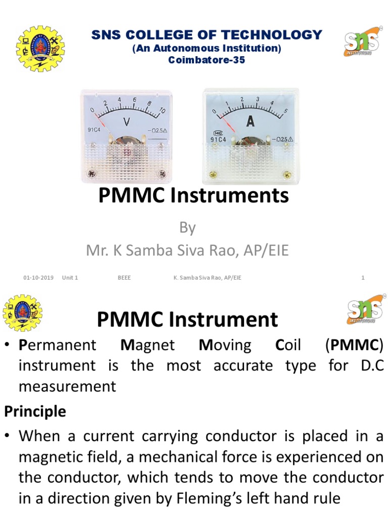 PMMC Instruments: by Mr. K Samba Siva Rao, AP/EIE | PDF | Magnet | Inductor