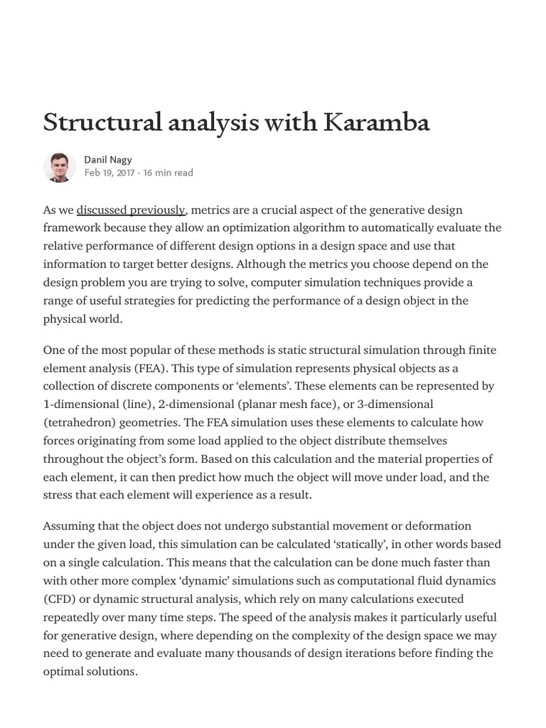 Structural Analysis With Karamba - Generative Design - Medium | PDF | Computer Simulation ...