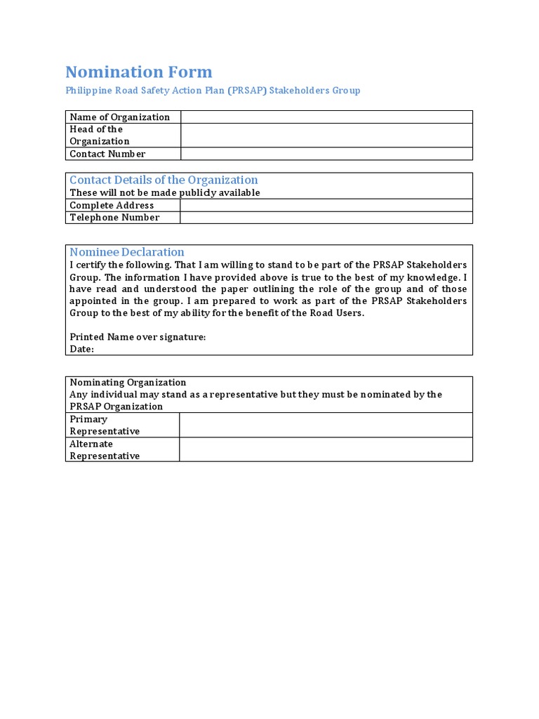 Nomination Form: Contact Details of The Organization | PDF