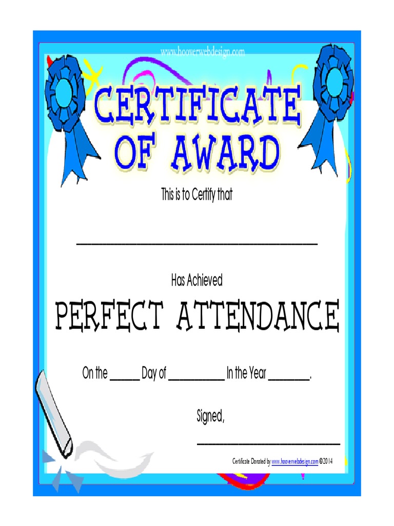Free Perfect Attendance Certificates PDF | PDF