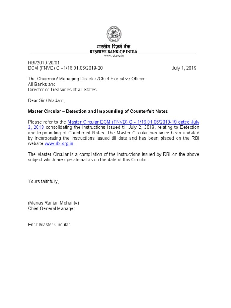 Master Circular - Detection and Impounding of Counterfeit Notes | PDF ...