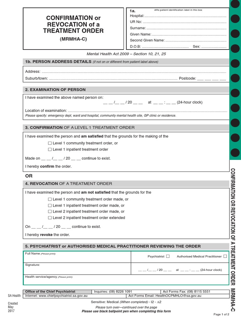 Confirmation or Revocation of a Treatment Order | PDF | Patient | Hospital
