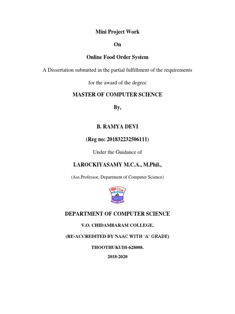 A Dissertation Submitted in The Partial Fulfillment of The Requirements ...