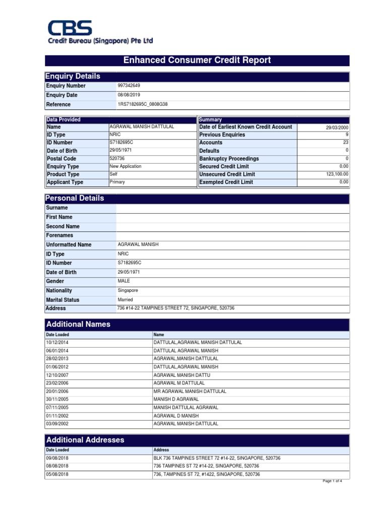 Enhanced Consumer Credit Report: Enquiry Details | PDF | Loans | Credit ...