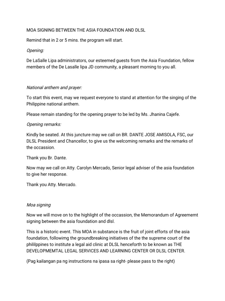 Moa Signing Script | PDF