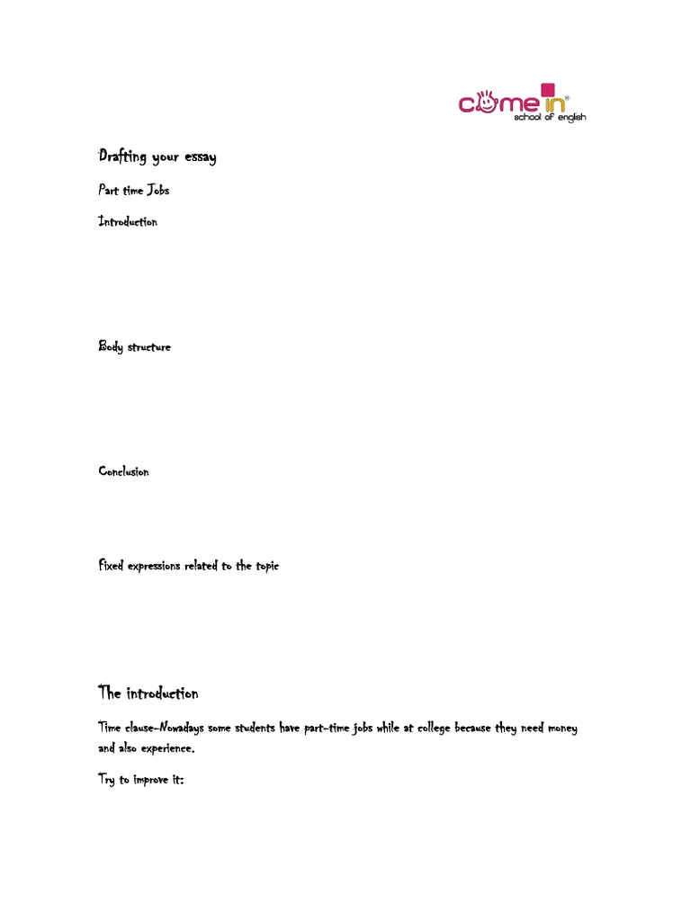 Drafting Your Essay: Part Time Jobs | PDF