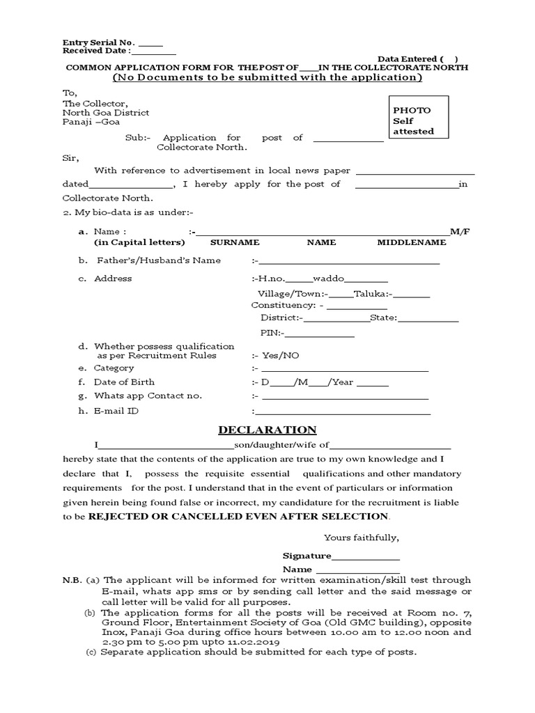 (No Documents To Be Submitted With The Application) : Photo Self ...