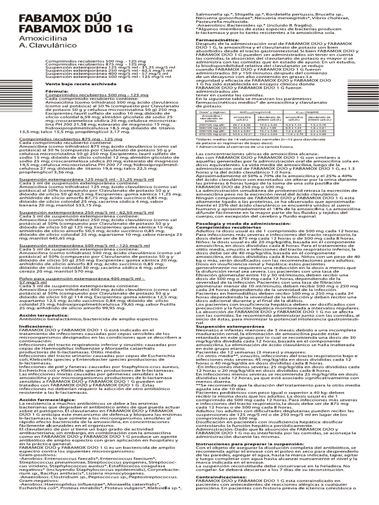 Fabamox Duo Y Duo 1G Prospecto PDF | PDF